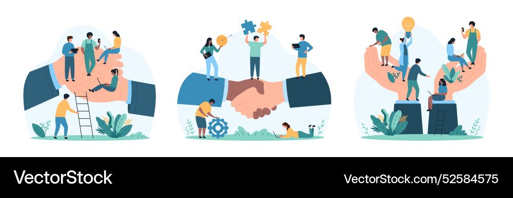 Support for tiny employees wellbeing corporate Vector Image