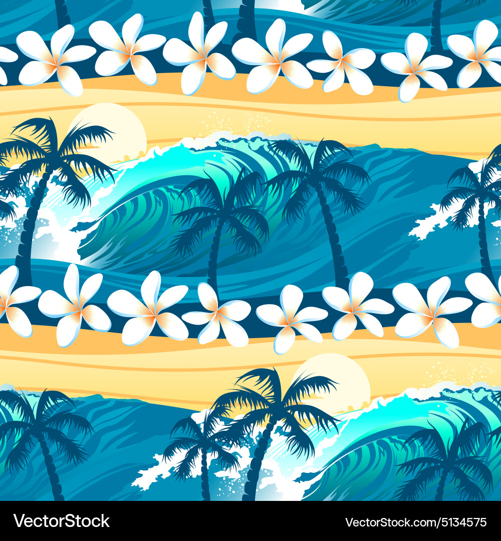 Tropical surfing with palm trees seamless pattern Vector Image