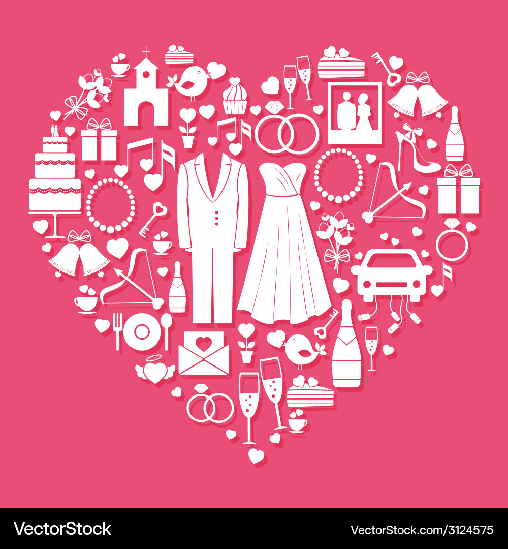 Wedding elements in the shape of a heart Vector Image