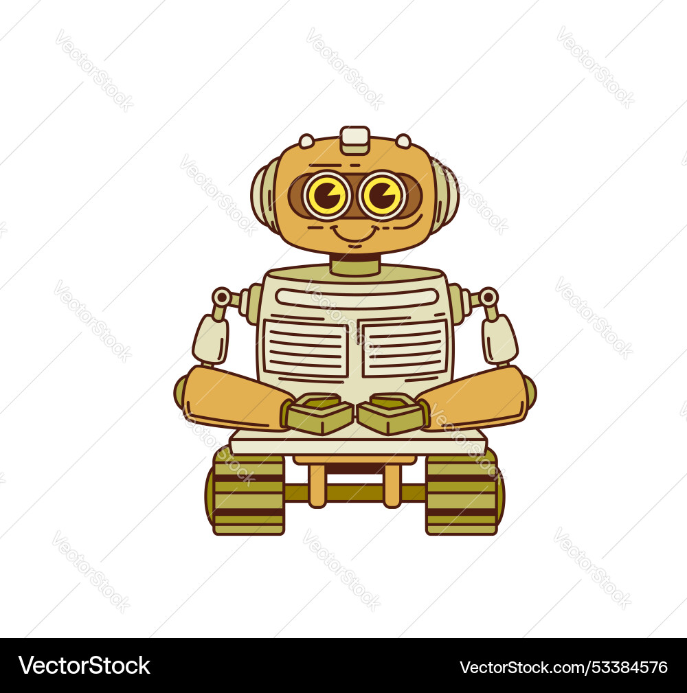 Cartoon retro groovy robot character on wheels Vector Image