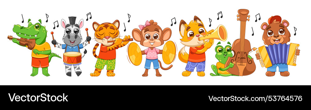 Fun group of cartoon animals playing various Vector Image