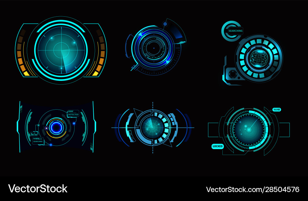 Hud interface radar set Royalty Free Vector Image