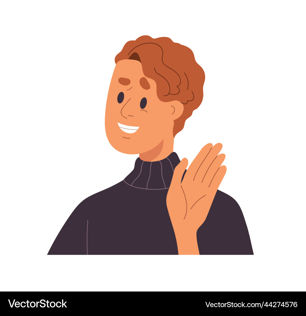 Man greeting smb with fake positive emotion Vector Image
