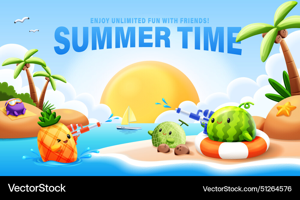 Summer water gun activity banner Royalty Free Vector Image