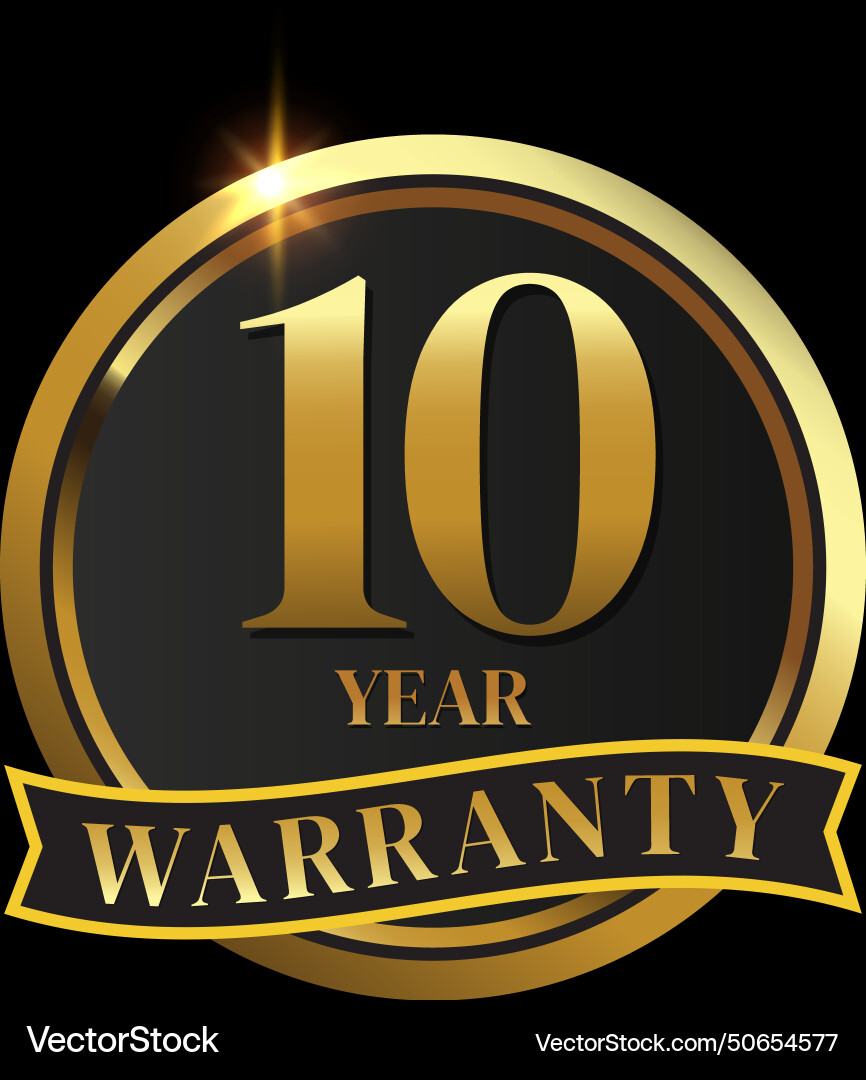10 year warranty golden shield Royalty Free Vector Image