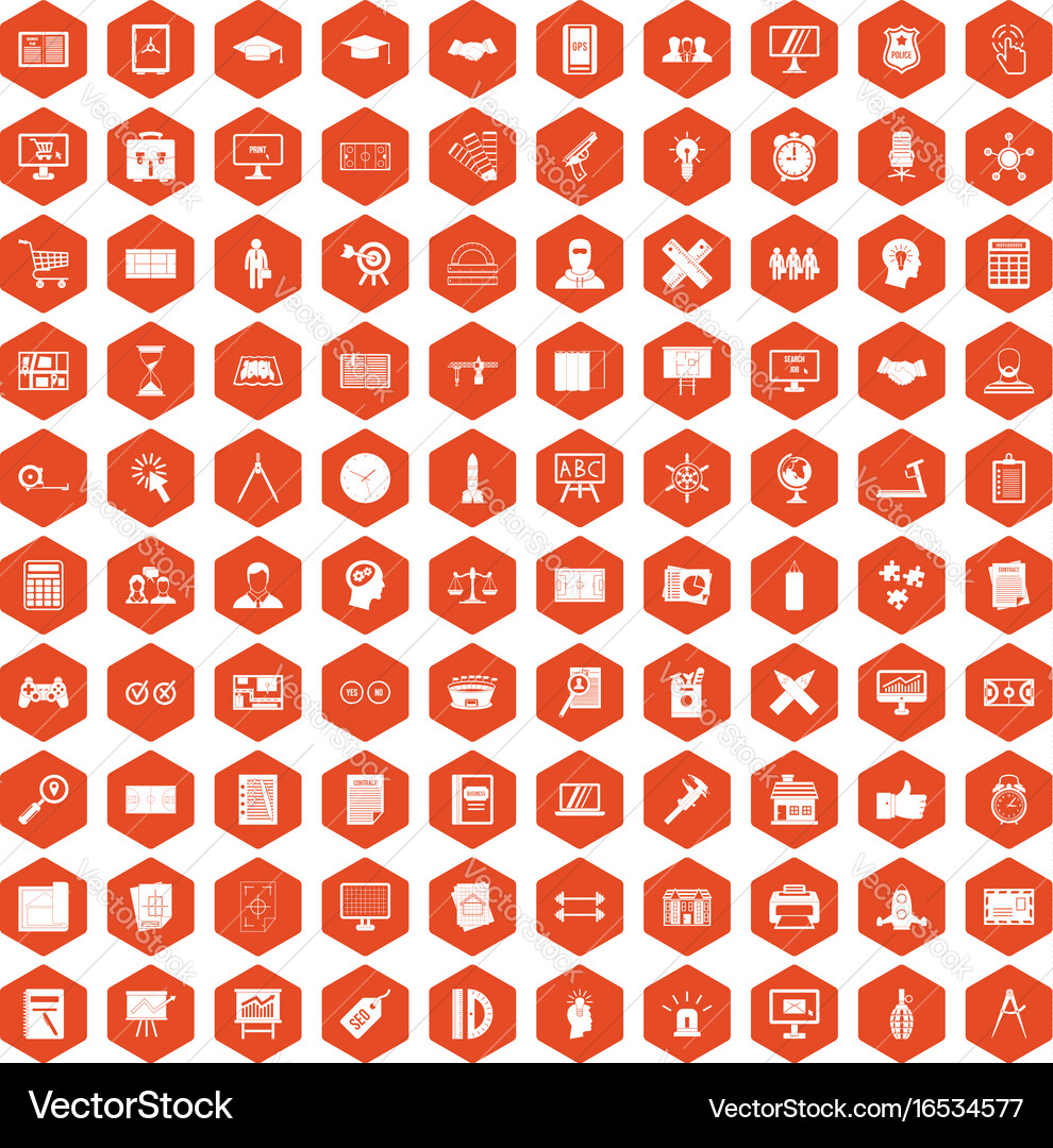 100 Icons sechseckig orange Lizenzfreies Vektorbild