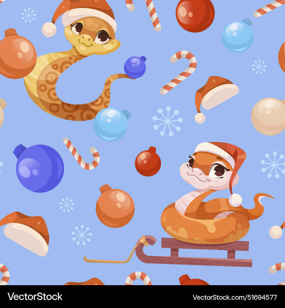 Cartoon snakes wearing santa hats surrounded Vector Image