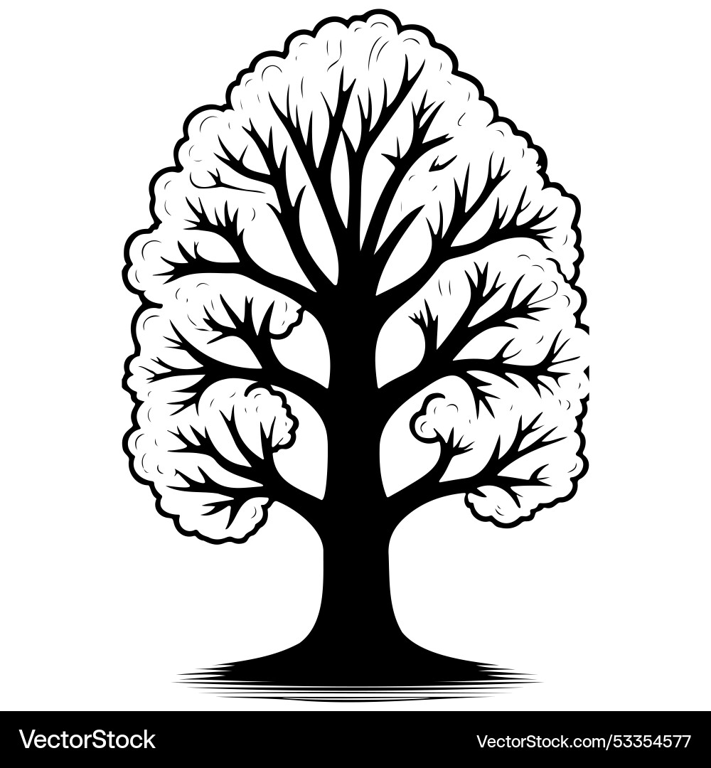 Line cartoon oak tree vintage hand drawn Vector Image