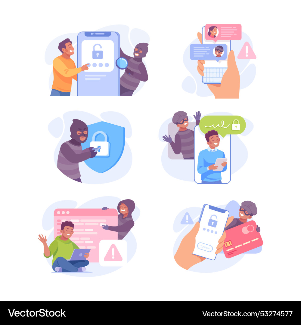 Man criminal commit crime and theft set Royalty Free Vector