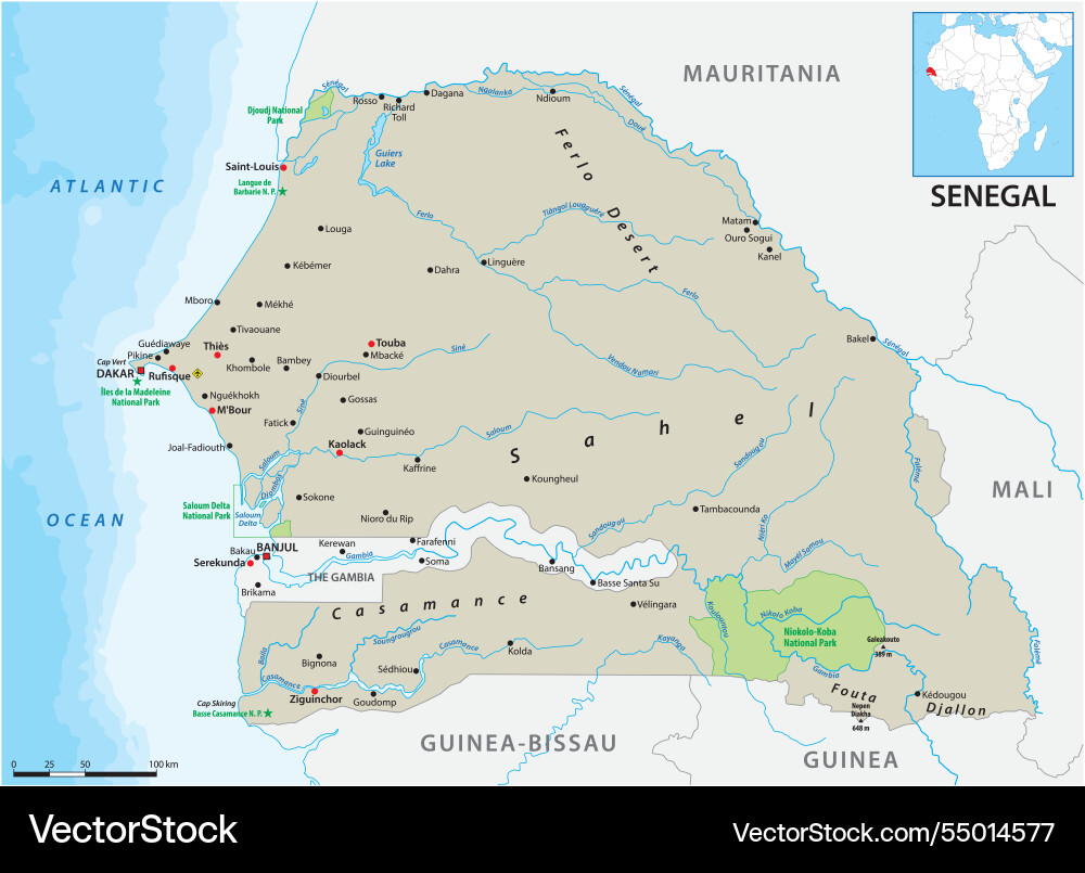 Map of the west african state senegal Royalty Free Vector