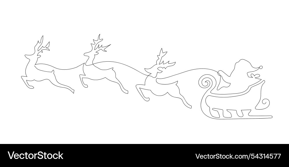 Santa sleigh in one line drawing style flying Vector Image