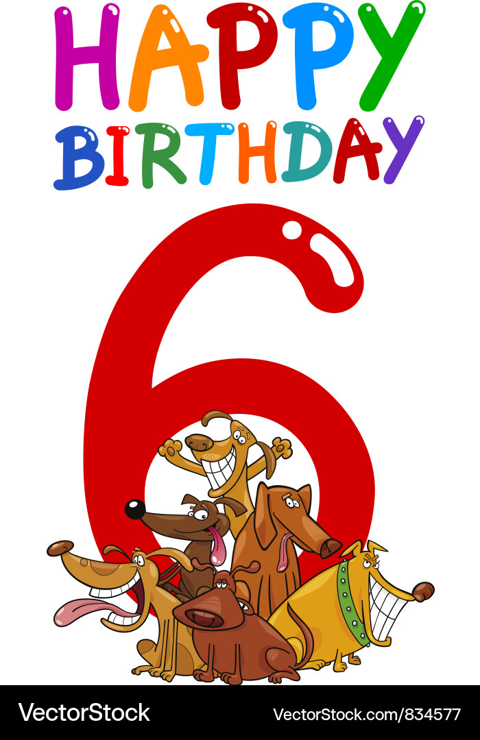 Sixth Birthday Dog Party Card Royalty Free Vector Image