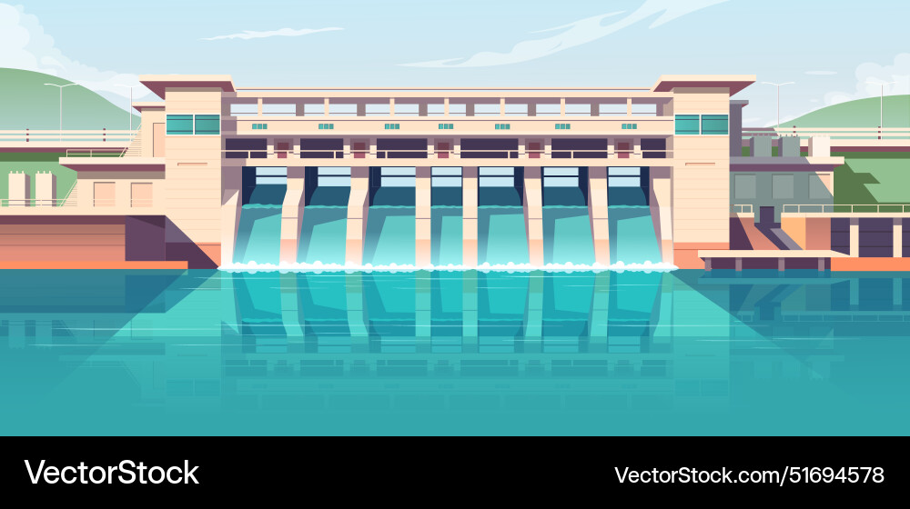 A hydroelectric dam with water Royalty Free Vector Image