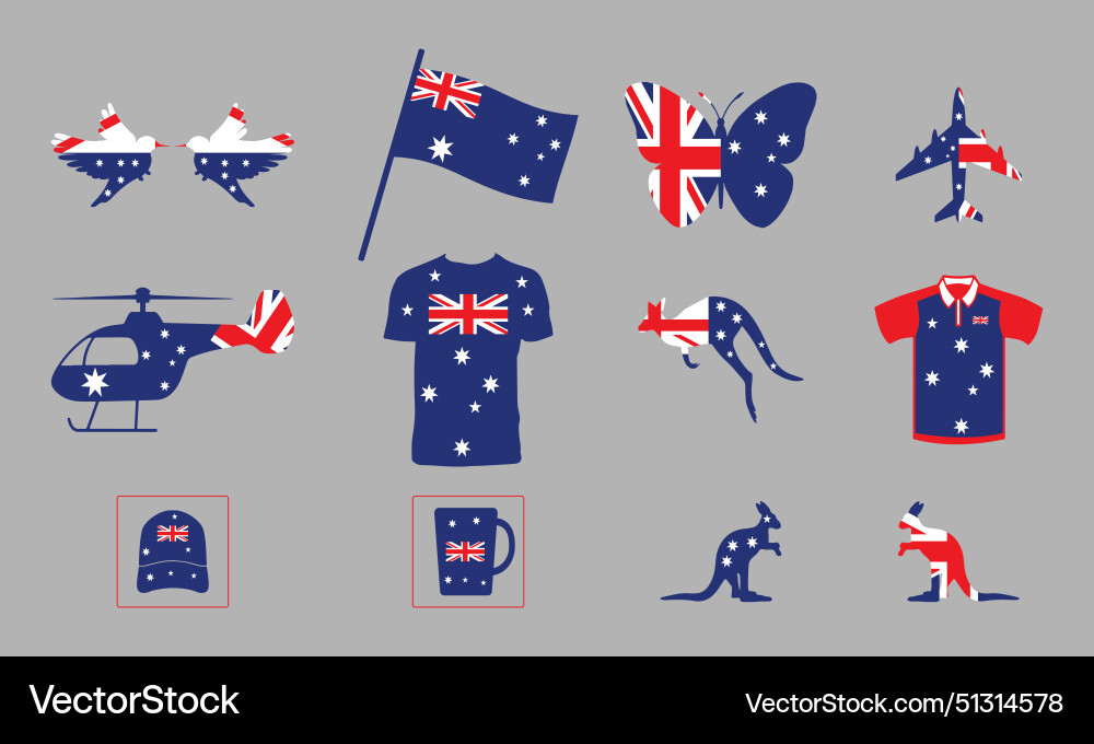 Australian flag and collection Royalty Free Vector Image