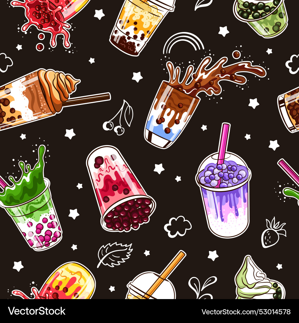 Bubble tea seamless pattern milk drink Royalty Free Vector