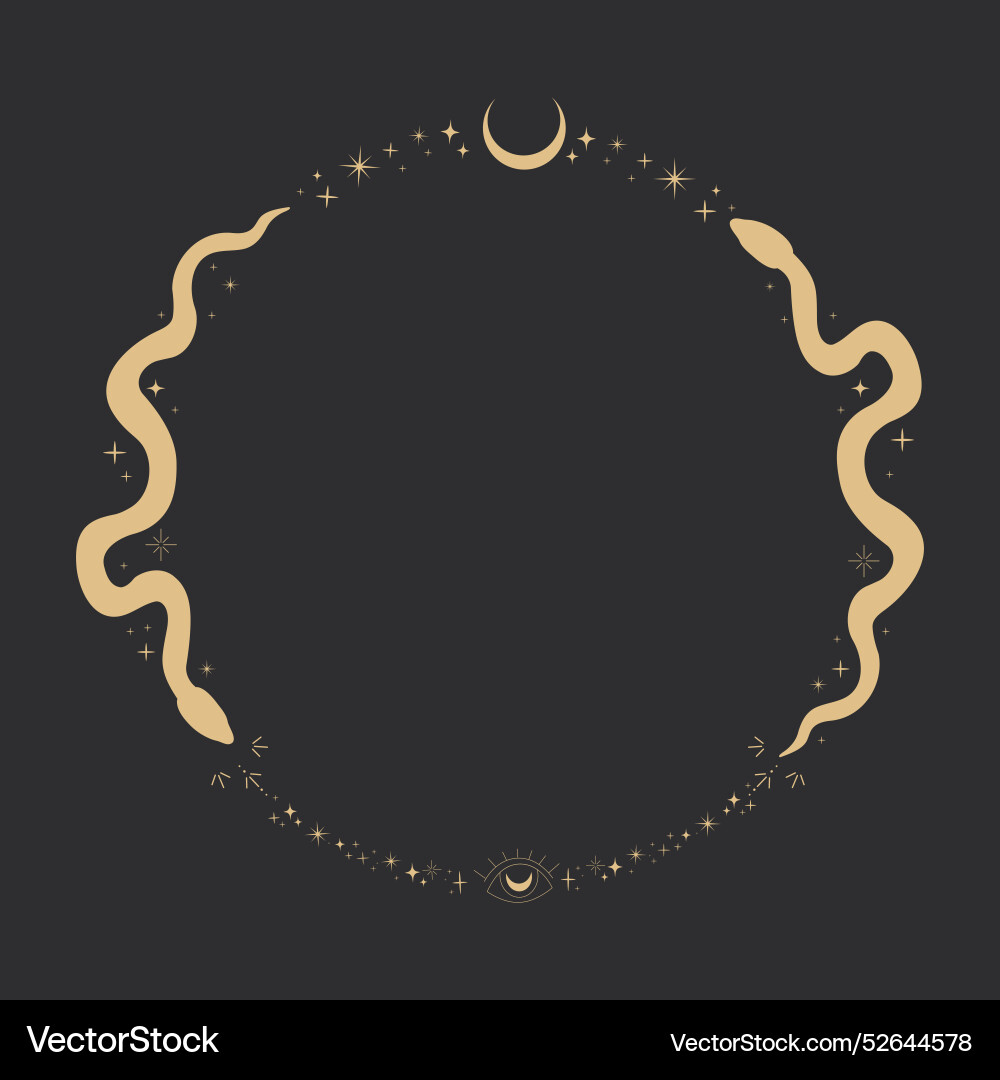 Celestial gold serpent snake circle frame Vector Image