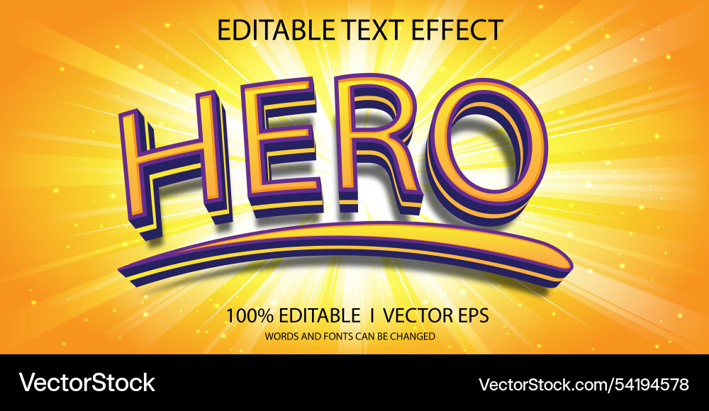 Editable hero 3d text effect with modern style Vector Image