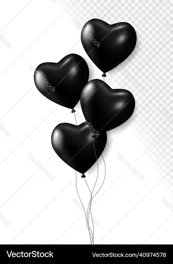 Realistic black 3d heart balloons isolated Vector Image