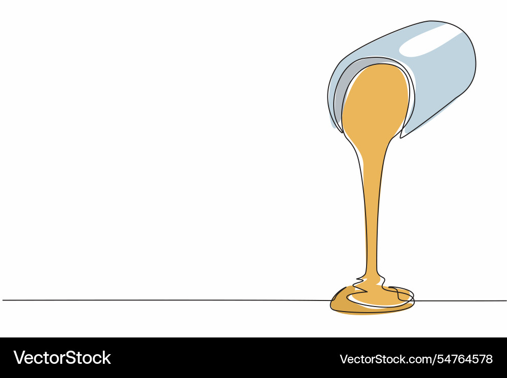 Single one line drawing caramel liquid poured Vector Image