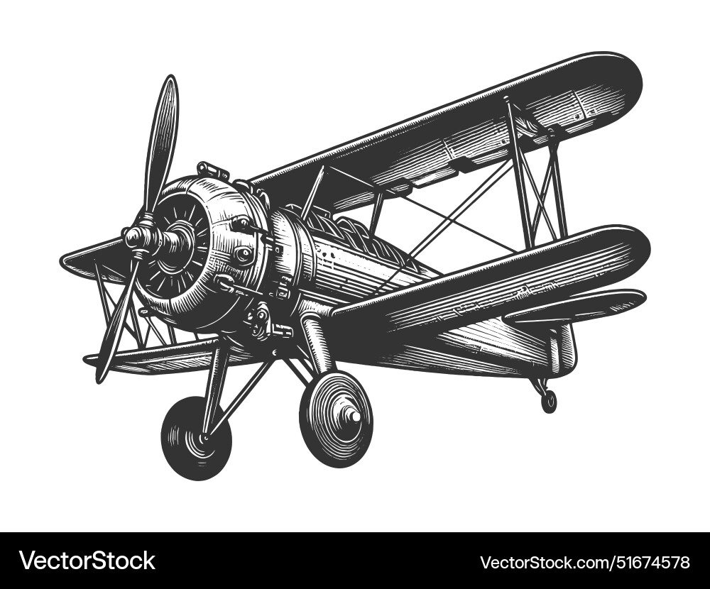 Vintage Biplane Sketch Royalty Free Vector Image