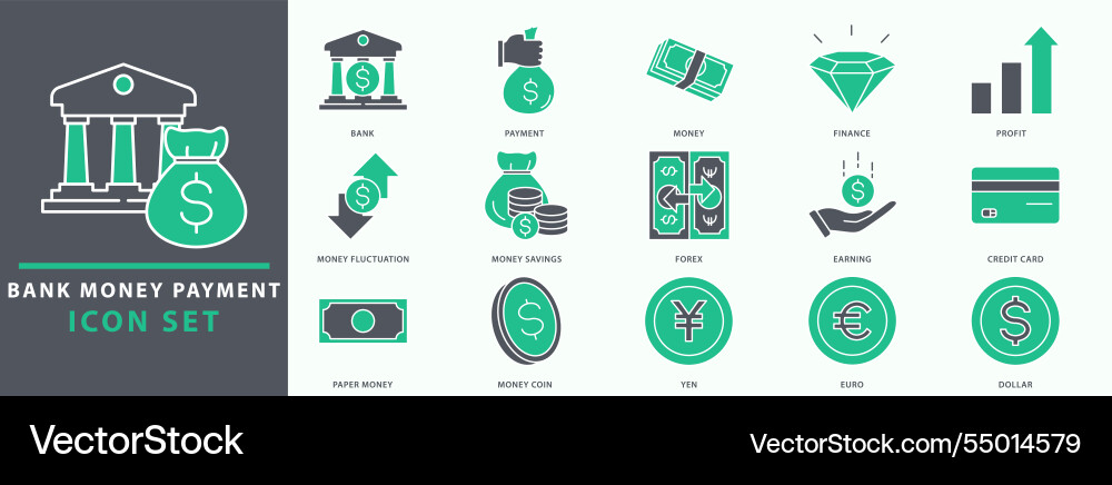 Bank money payment icon set Royalty Free Vector Image