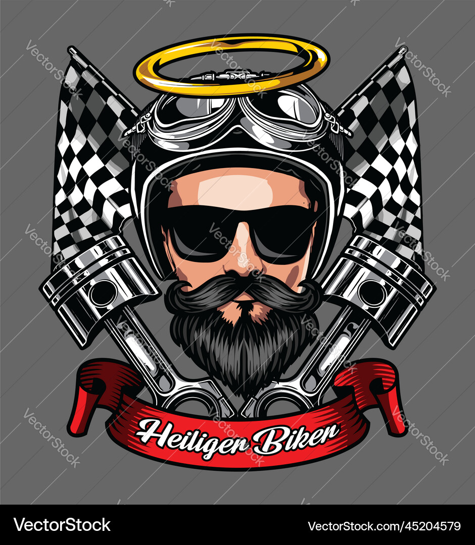 Biker and piston checkered flag background Vector Image