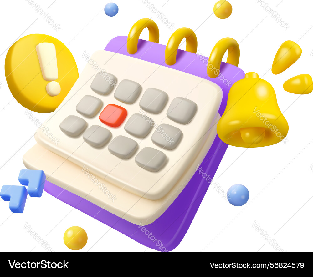 Calendar date reminder 3d icon Royalty Free Vector Image