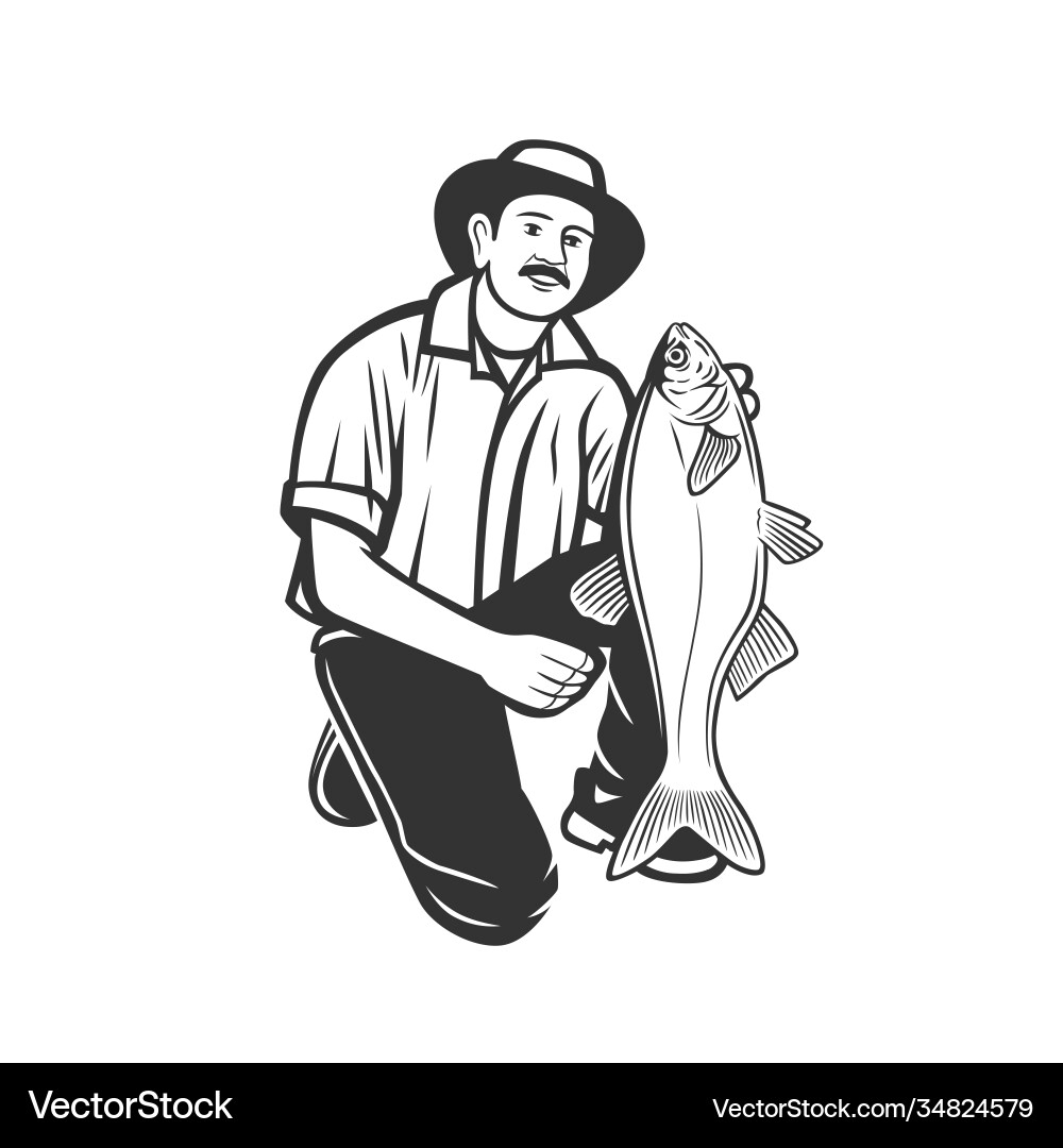 Fisherman with a catch Royalty Free Vector Image