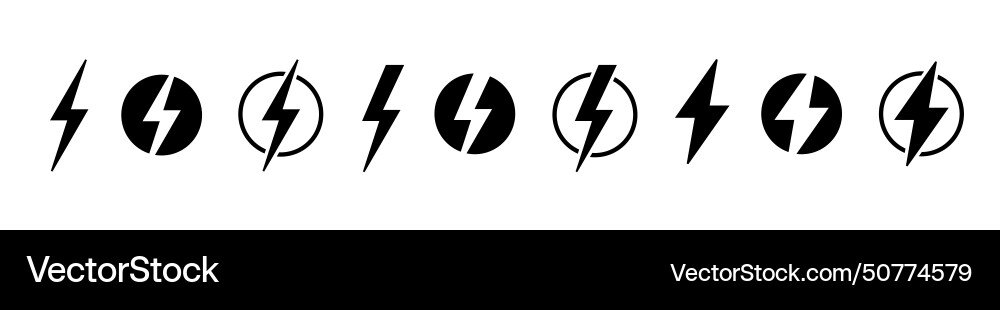Power lightning charging logo icons black Vector Image
