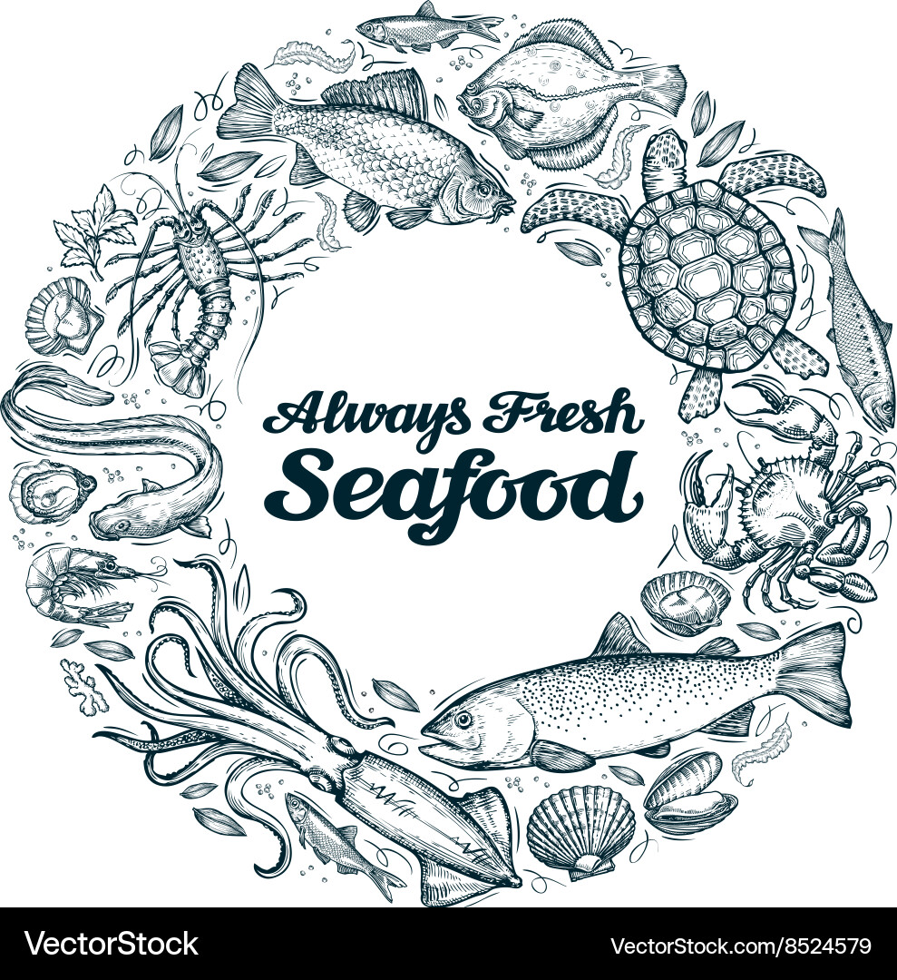 Seafood restaurant menu or cafe design template Vector Image