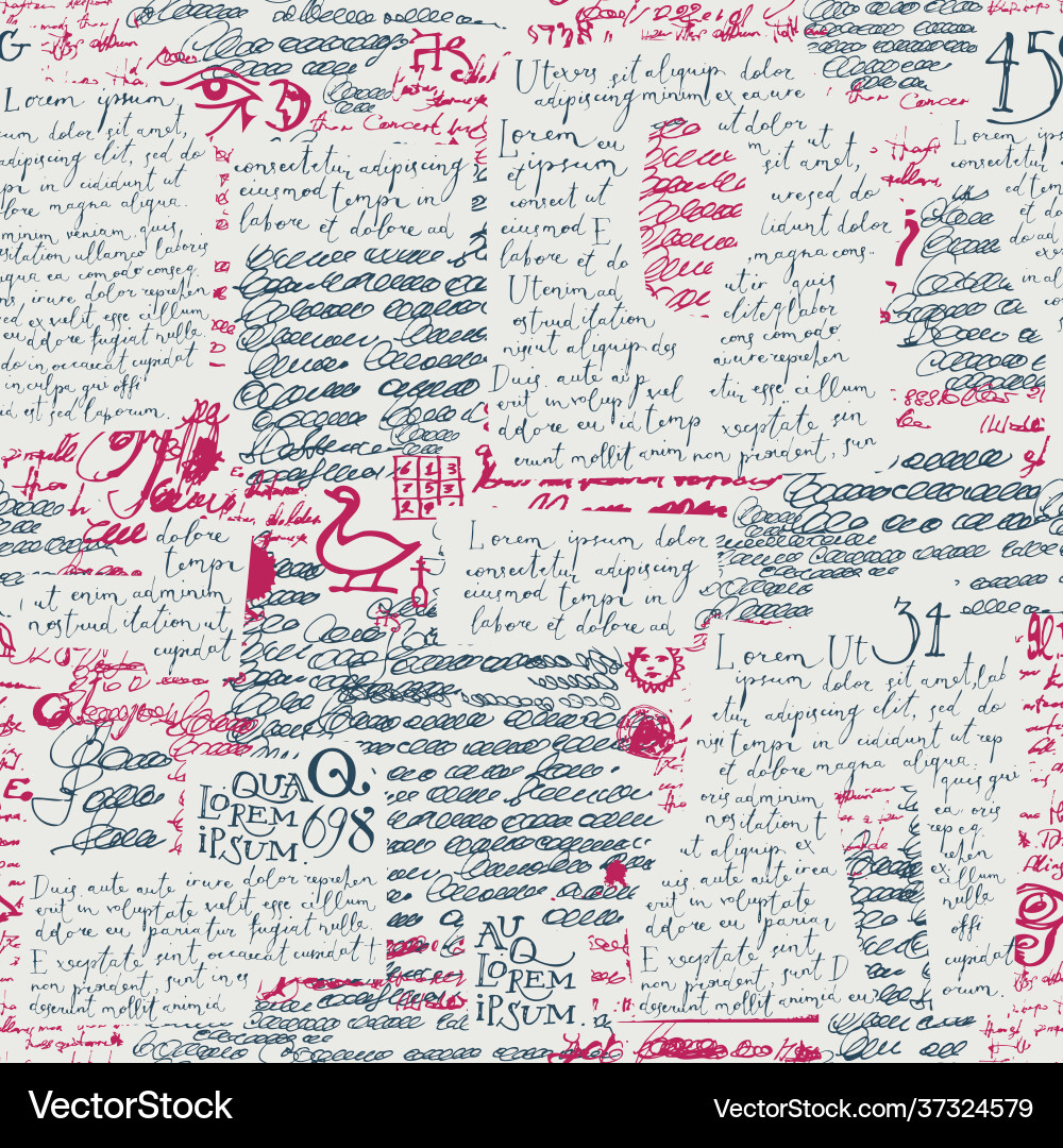 Seamless pattern with handwritten text lorem ipsum
