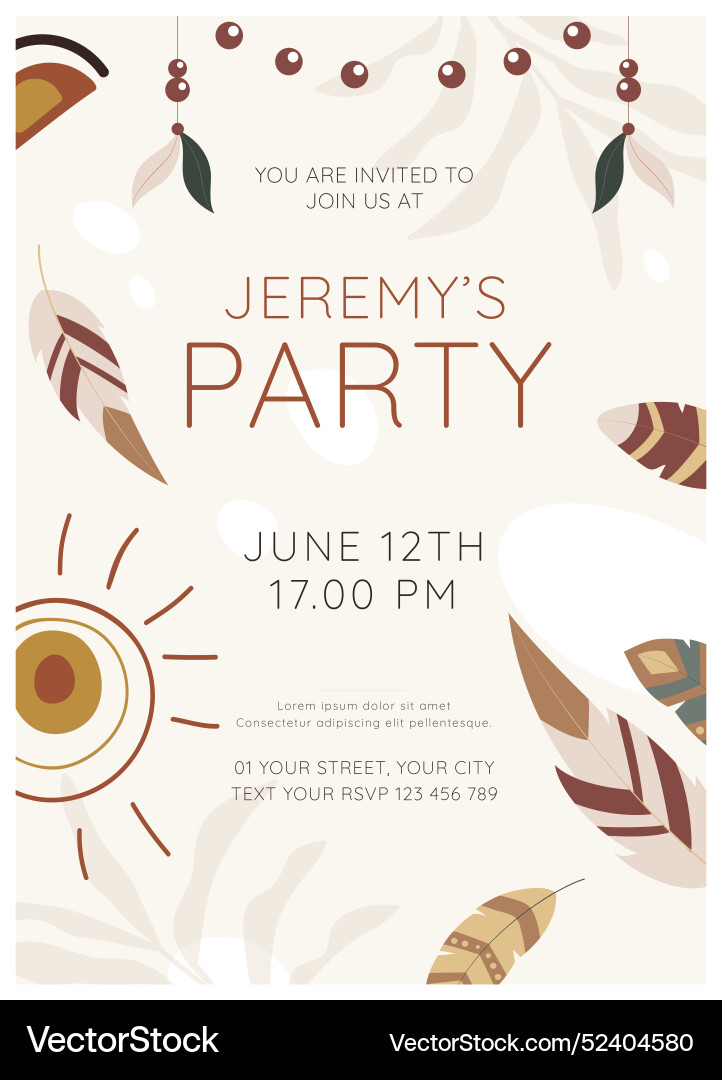 Boho birthday party invitation Royalty Free Vector Image
