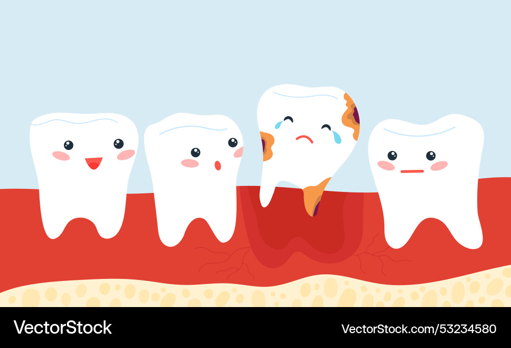 Cartoon sick tooth with caries falls out Vector Image