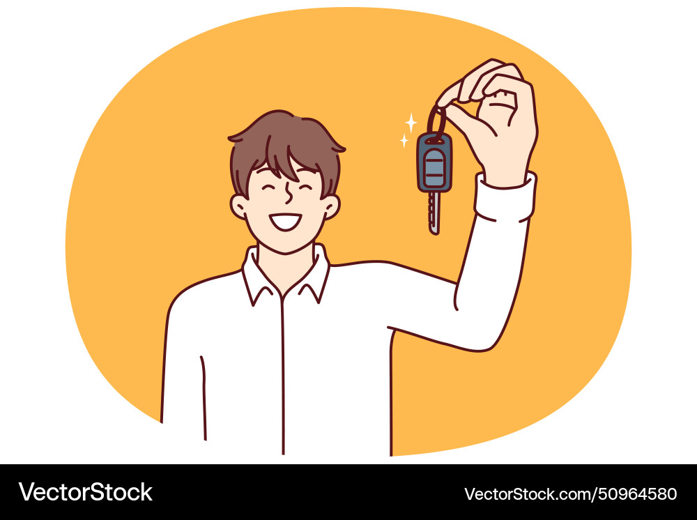 Happy man showing off car keys after getting loan Vector Image