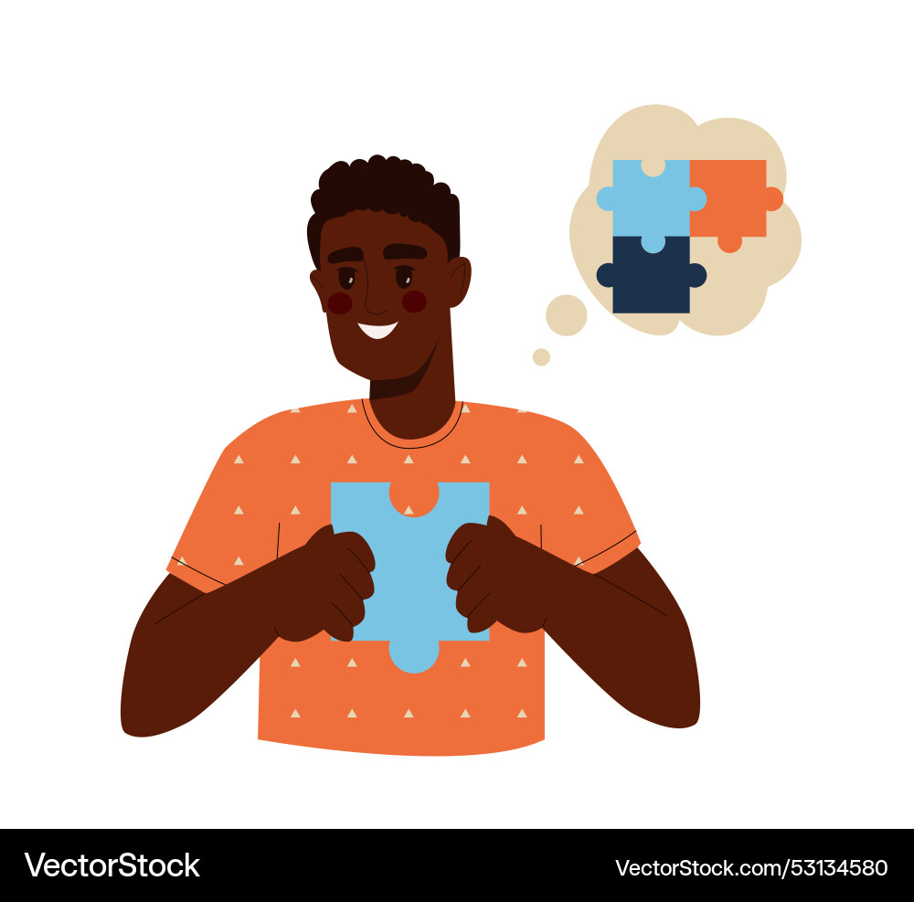 Person at work concept man with colorful puzzles Vector Image