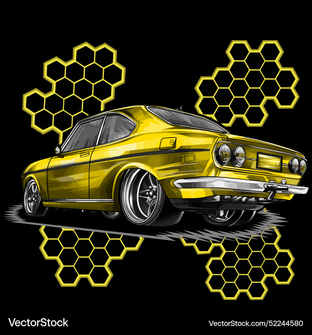 Yellow drag racing car with black strip Royalty Free Vector
