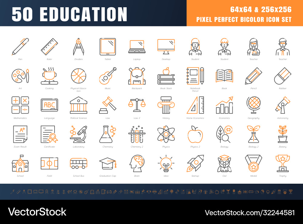50 education and school subject bicolor line Vector Image