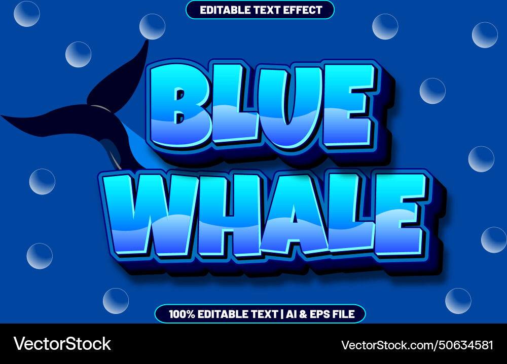 Blue whale editable text effect 3d emboss style Vector Image
