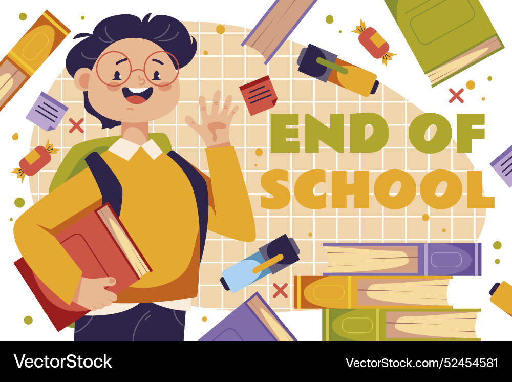Flat end of school background Royalty Free Vector Image
