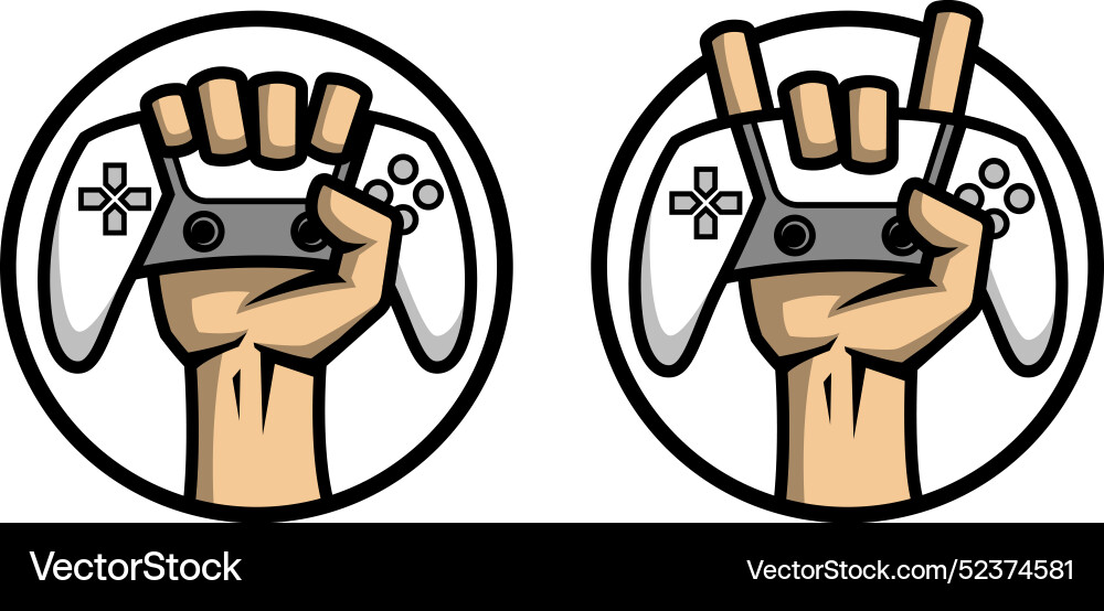 Hand holds the controller hardcore gamer logo Vector Image