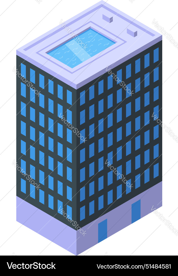 Isometric skyscraper with rooftop pool Royalty Free Vector