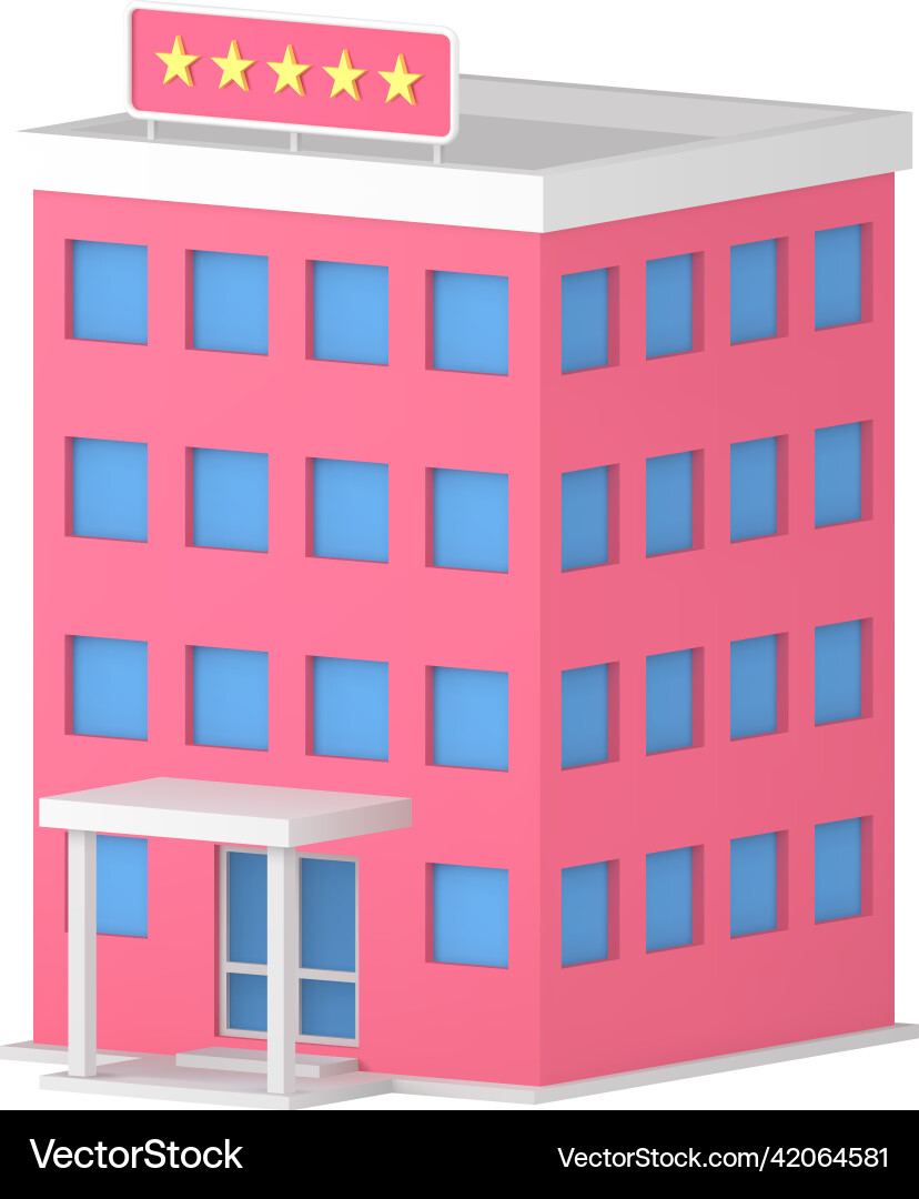 Realistic 3d icon pink public hotel building Vector Image