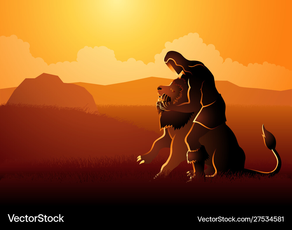 Samson fighting the lion Royalty Free Vector Image