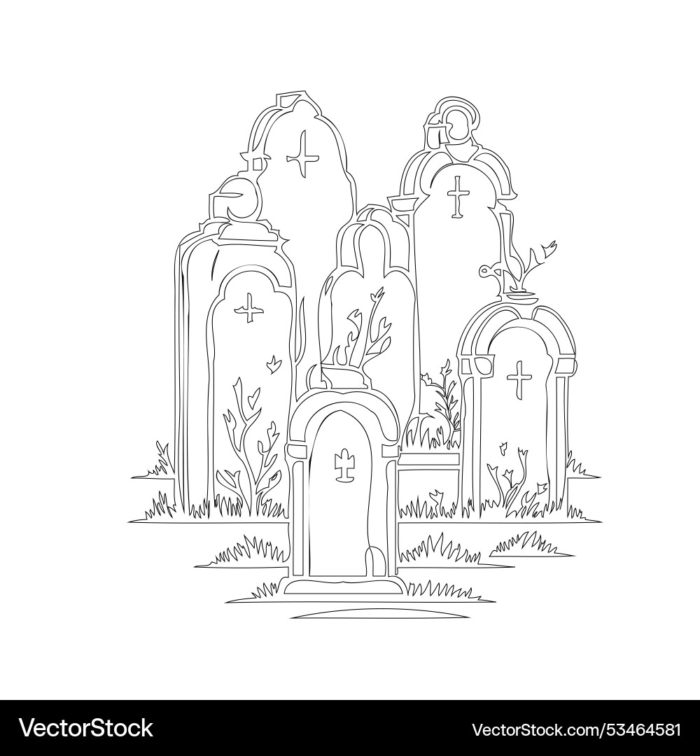 Scary graveyard outline sketch Royalty Free Vector Image