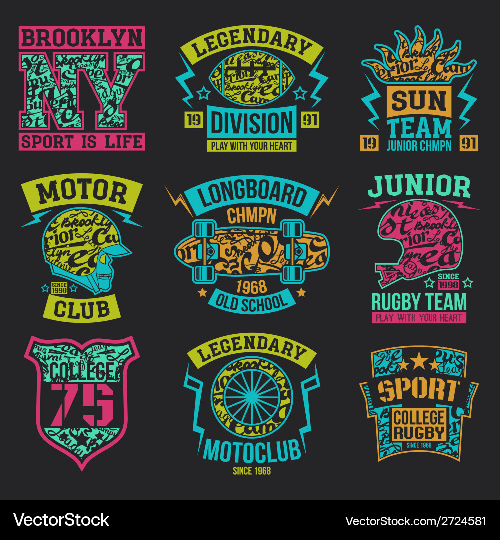Sport emblems graphic design for t shirt Vector Image