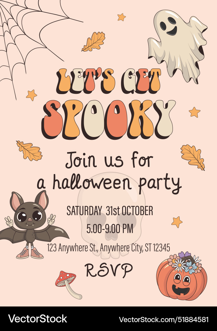 Vintage groovy halloween invitation template Vector Image