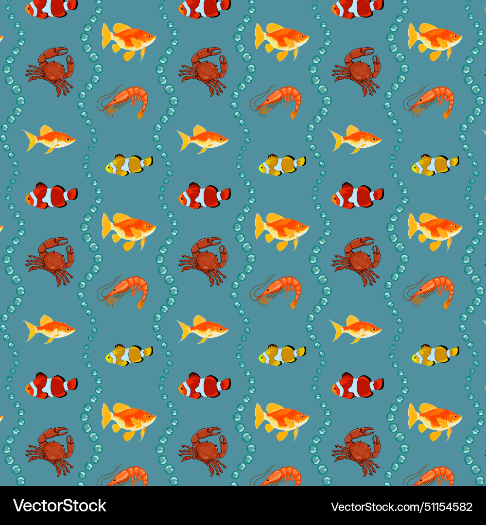 Pattern with fish and sea animals Royalty Free Vector Image