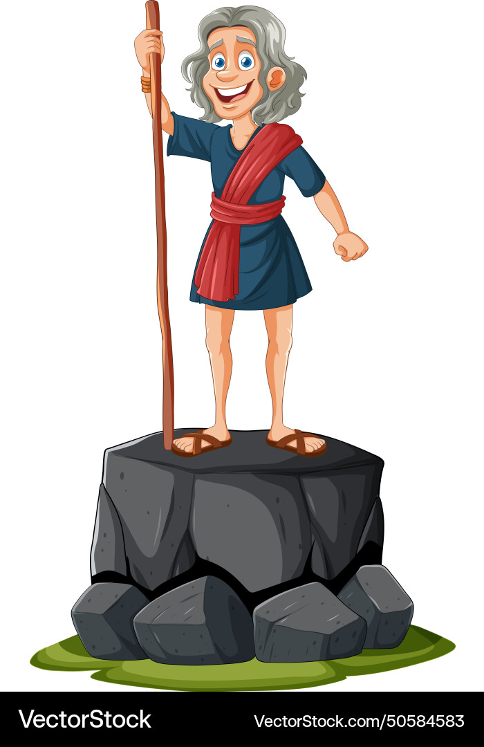 Cartoon of a smiling philosopher standing on rocks