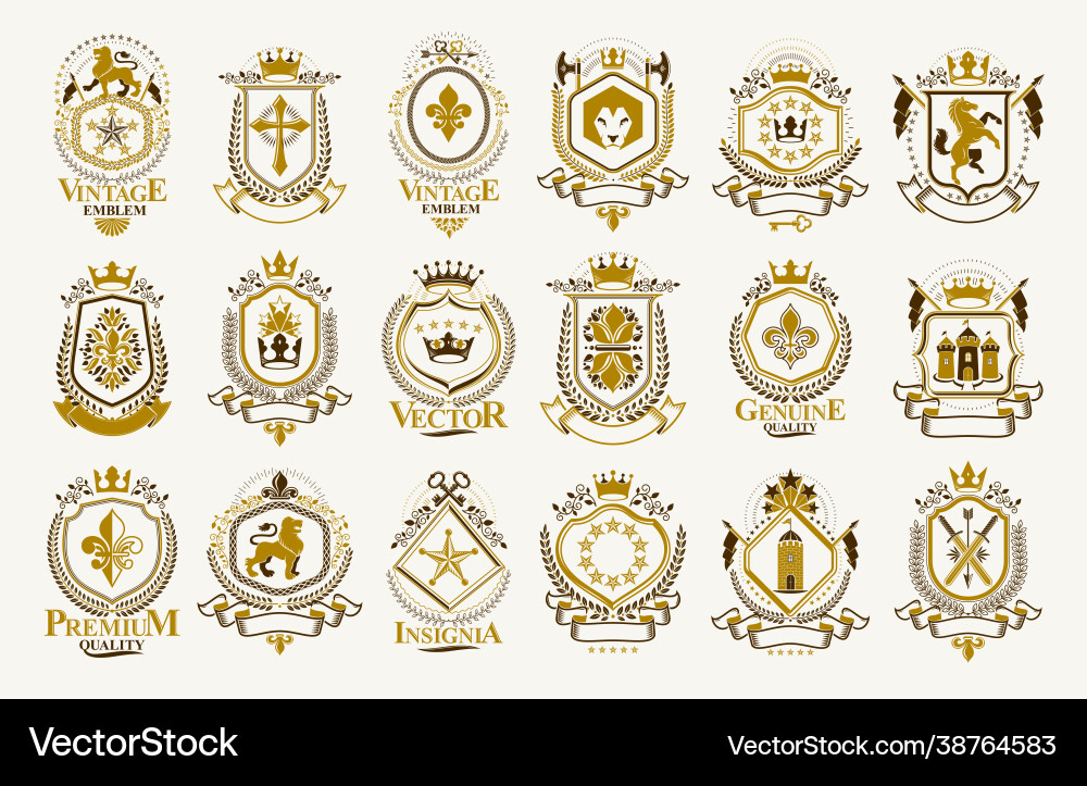 Classic style emblems big set ancient heraldic Vector Image