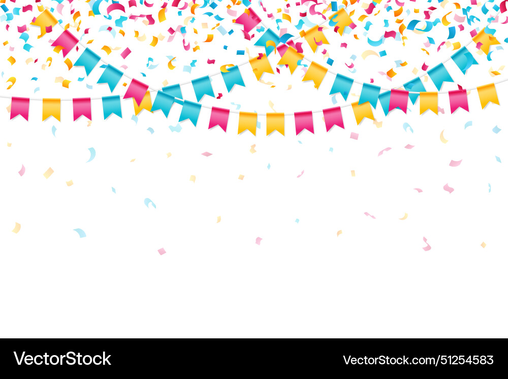 Feast flags with falling confetti for birthday Vector Image